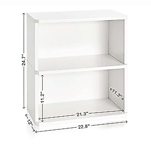 Way Basics Webster 2 Tier Bookshelf Display Storage and Organizer (Tool-Free Assembly and Uniquely Crafted from Sustainable Non Toxic zBoard Paperboard) White