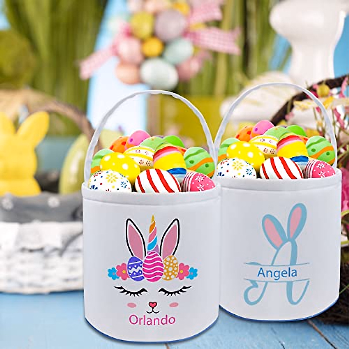 Personalized Easter Basket Customized with Name Custom Canvas Buny/Cow/Unicorm Baskets Blanks Tote Gift