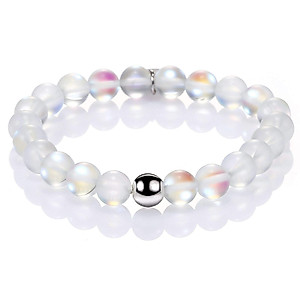 SUMMER LOVE 8MM Mystic Mermaid Glass Beaded Stretch Bracelet Shimmer Beads Glowing Aura Charm Beaded Couples Bracelets for Women