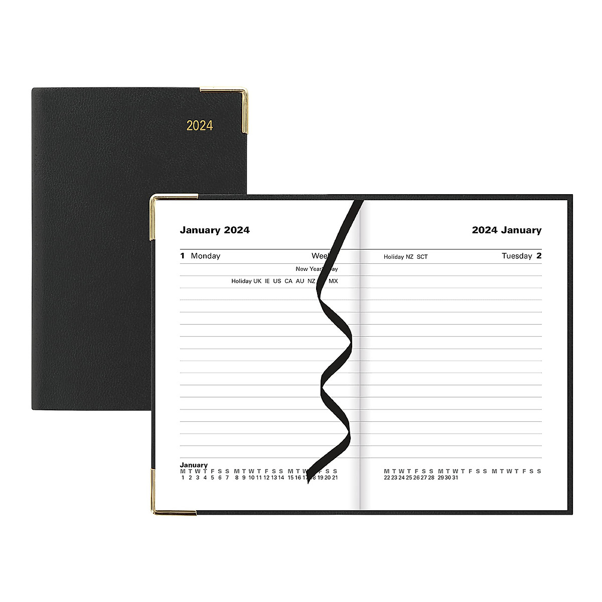 Letts of London Classic Daily Planner, 12 Months, January to December, 2024, Day-Per-Page, Pocket Size, 4.25" x 2.75", Black (C12EBK-24)
