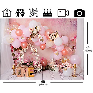Bellicremas Butterflies Gold Pink First Birthday Photography Background Princess Theme Flowers Pink Carriage Girls 1st Birthday Backdrop One Year Old Cake Smash Banner