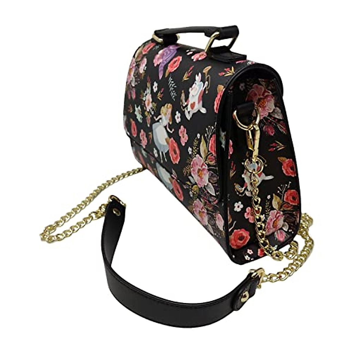 Loungefly Disney Alice in Wonderland Allover Floral Print Crossbody Satchel Handbag Purse