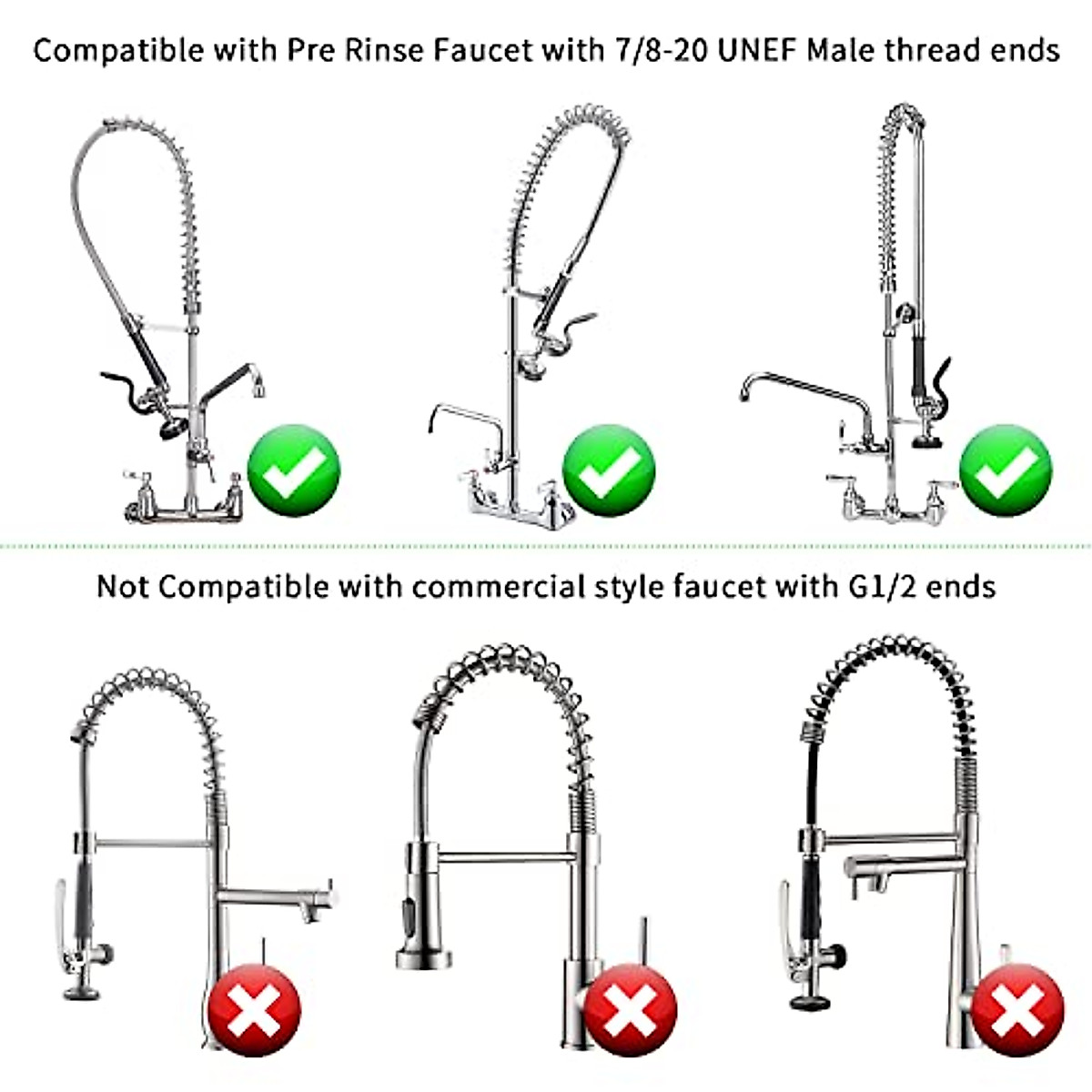 TBER Commercial Pre-rinse Sprayer Hose Replacement Kit for Pre rinse Faucet with 7/8”-20 UN Female Ends, 38” Flexible Stainless Commercial Dish Sprayer Sink Hose
