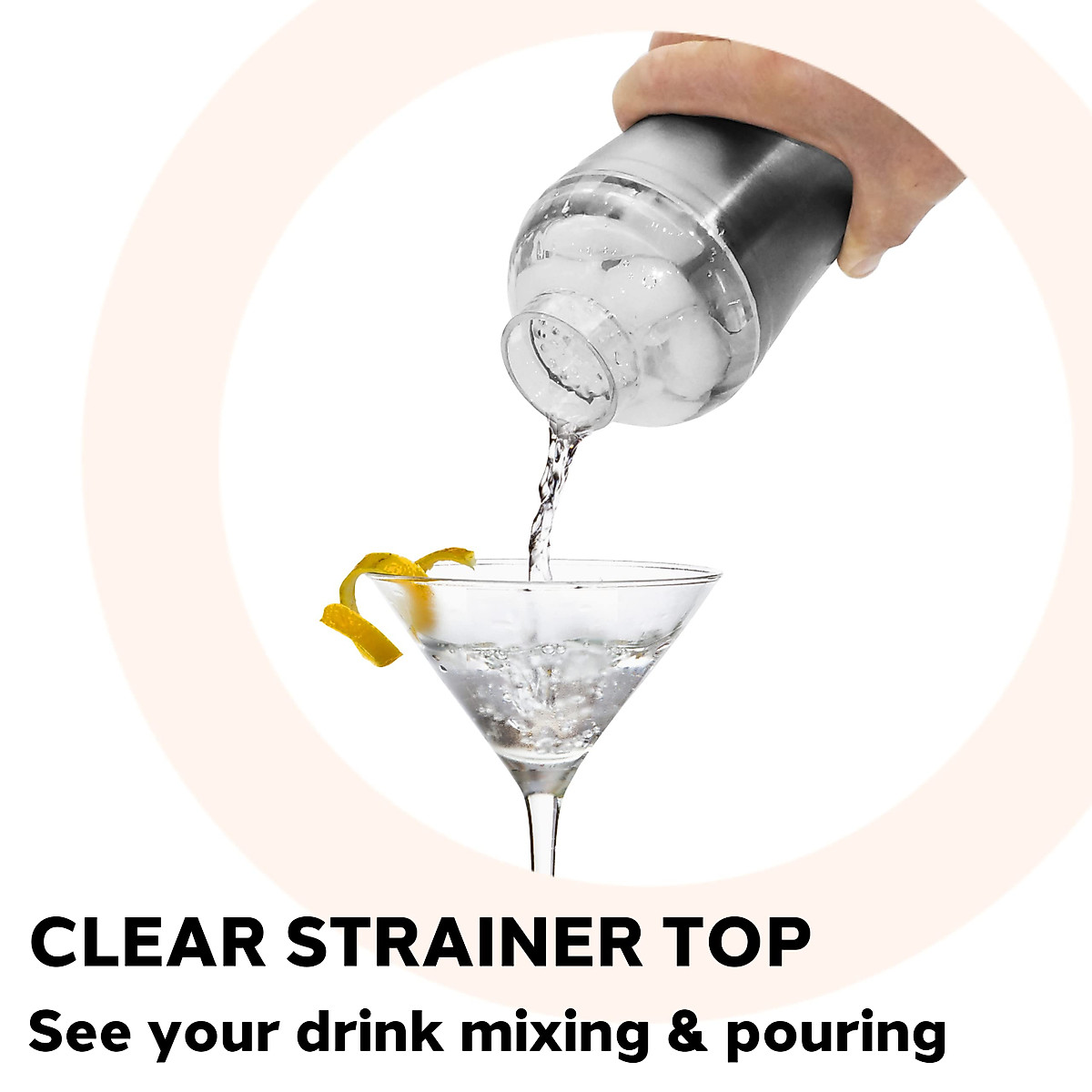 OGGI Groove Insulated Cocktail Shaker-17oz Double Wall Vacuum Insulated Stainless Steel Shaker, Tritan Lid has Built In Strainer, Ideal Cocktail Mixer, Martini Shaker, Margarita Shaker, Black