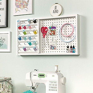 Sauder Craft Pro Series Wall Mounted Pegboard with Thread Storage, White Finish