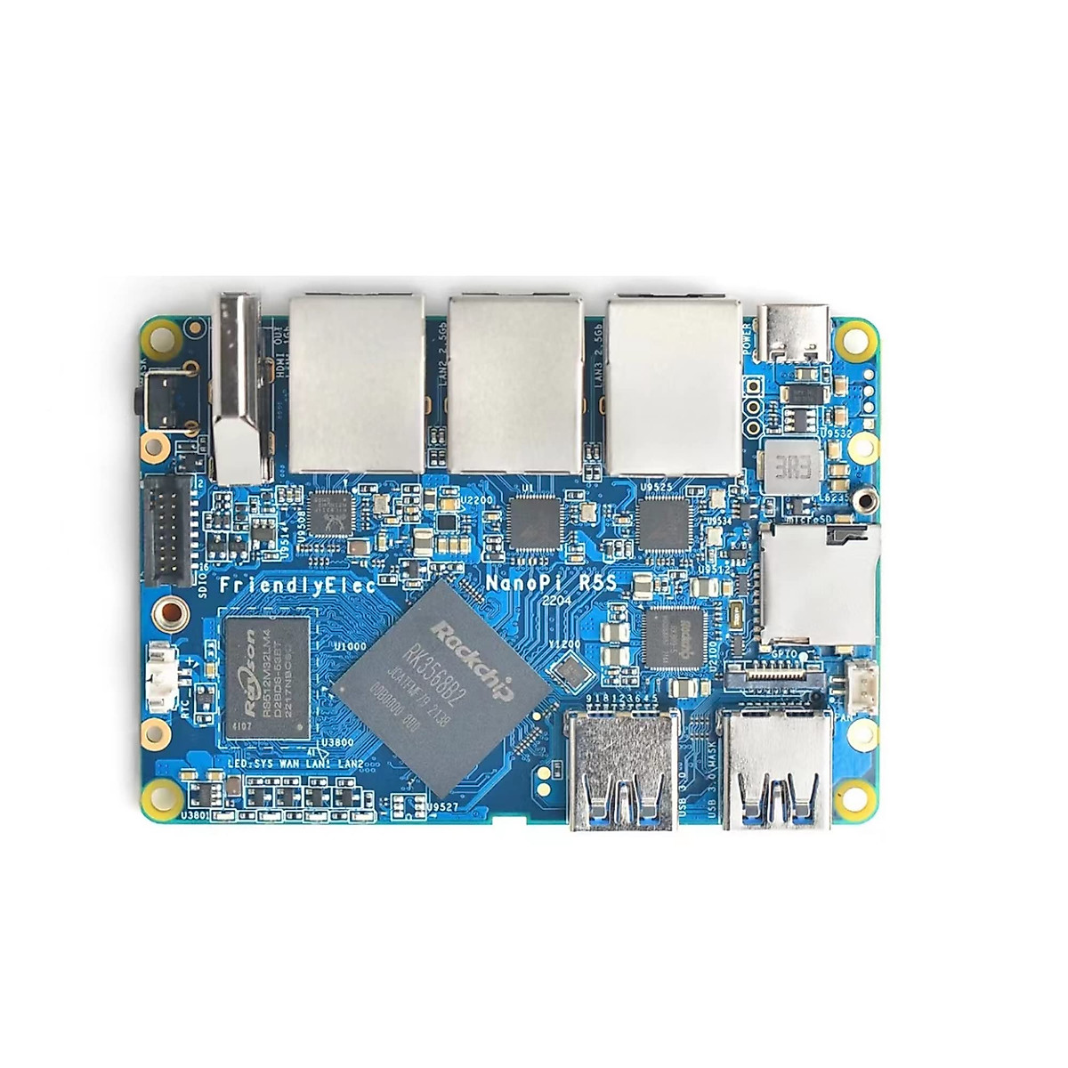 Nanopi R5S Router RK3568 development board OpenWRT A55 HDMI2.0 2.5G Gigabit network port (4GB Ram, No power Supply)