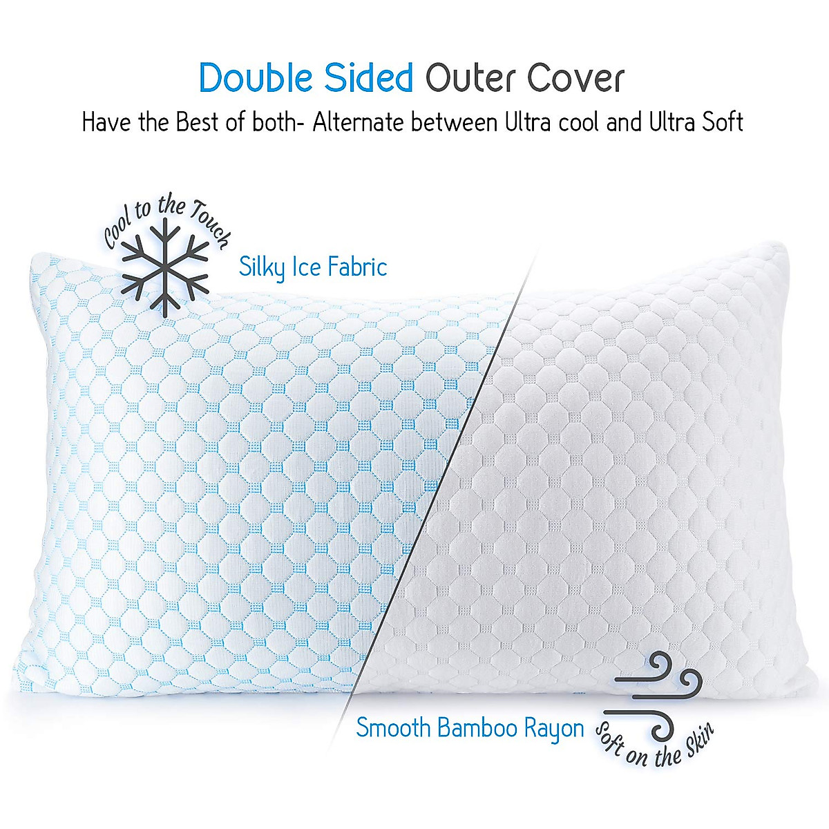 Nestl Cooling Pillow, Shredded Memory Foam Pillows King Size Set of 2, Gel Infused Cool Pillow, Adjustable King Size Pillow for Sleeping, Breathable King Pillow, Washable Removable Bed Pillow Cover
