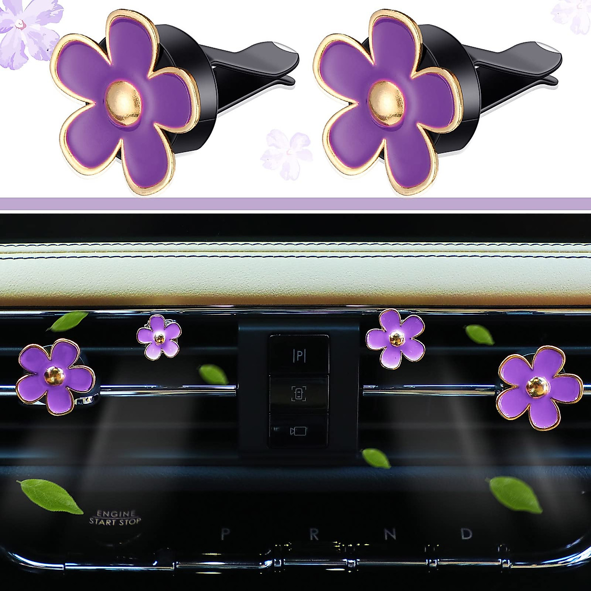 Frienda 10 Pcs Leather Steering Wheel Cover Set for Women 14.5-15 Inch Car Accessories with Seat Belt Shoulder Pad Seatbelt Cover Cup Holder Start Button Ring Sticker Air Vent Clip(Purple)