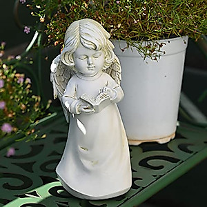 Gardenfans Angel Figurine Gifts Outdoor Decor Garden Reading The Bible and Collectible Figurines for Patio,Lawn,Yard Art Decoration, Housewarming Garden Gift (white2)
