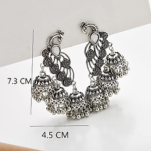 Jhumka Tassel Drop Earrings Indian Ethnic Vintage Earring Peacock Statement Oxidized Antique Traditional Jhumki Earring for Women Party Festival Boho Bohemian Bollywood Jewelry Gift (Silver)