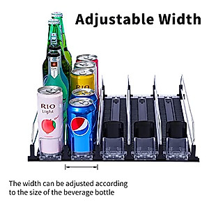 Soda Can Organizer for Refrigerator, Self-Pushing Drink Organizer for Fridge,Width Ajustable Beverage Pusher Glide Pantry Holds up to 25/30 Cans Black