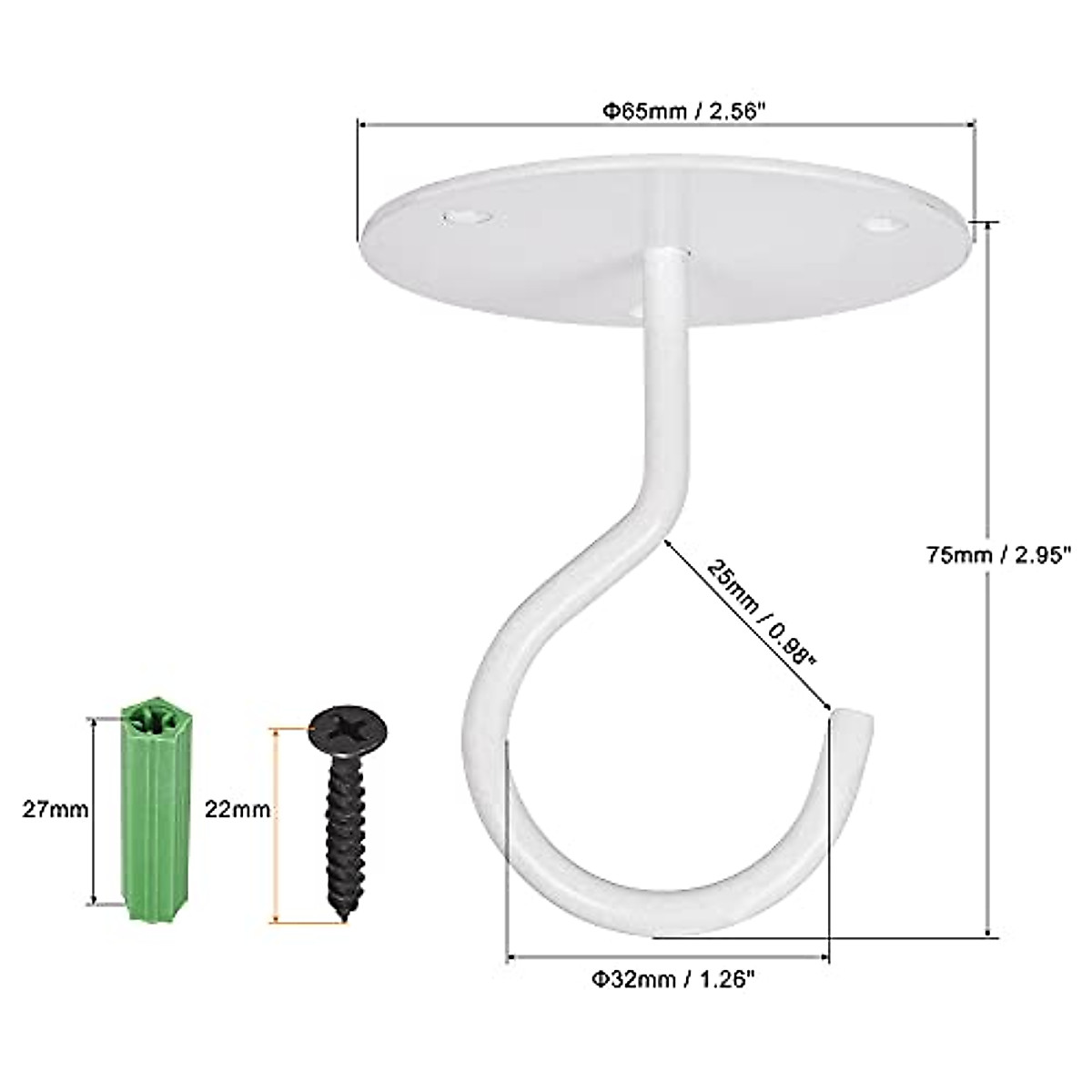 MECCANIXITY Ceiling Hooks Wall Mounted 65mm Round Plate Iron for Hanging Chandeliers Plants (White, Pack of 2)