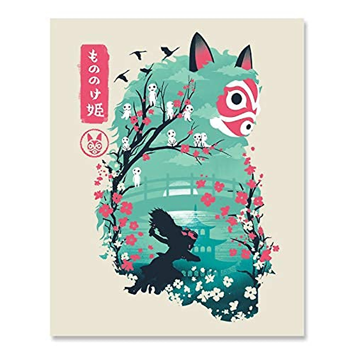 Japanese Anime Princess Art Print - Ukiyo-e Wall Art 8 x 10 Unframed Japanese Anime Artwork Kodama Forest Spirit Print Hayao Miyazaki Wall Hanging Cool Movie Inspired Home Decor