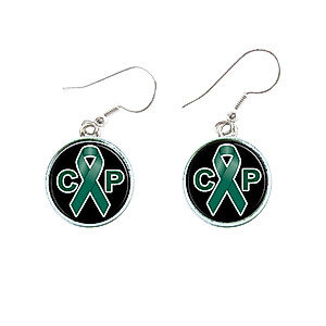 Cerebral Palsy Awareness Green Ribbon Circle Silver Wire Earrings Jewelry Gift