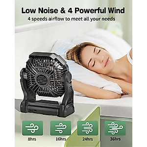 Portable Fan,10400mAh Battery Operated Fan Rechargeable Fan, 270°Head Rotation with Light and Hook, Small USB Camping Fan for Tents Beach BBQ Outdoor Activities Camping Accessories(Orange)