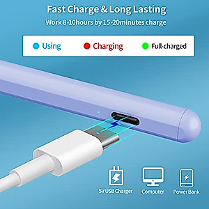Stylus Pen for iPad 9th&10th Generation - 5 Minutes Fast Charge Digital Pen - Compatible with 2018-2023, Apple iPad Pro 11/12.9 Inch,iPad 6-10 Gen,iPad Mini 5-6 Gen,iPad Air 3-5 Gen-Purple