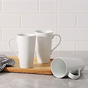 Buyajuju Large Coffee Mugs Set, 16 OZ Tall Coffee Cups with Handle, White Coffee Mugs Set of 4 for Coffee, Tea, Cocoa, Latte, Milk