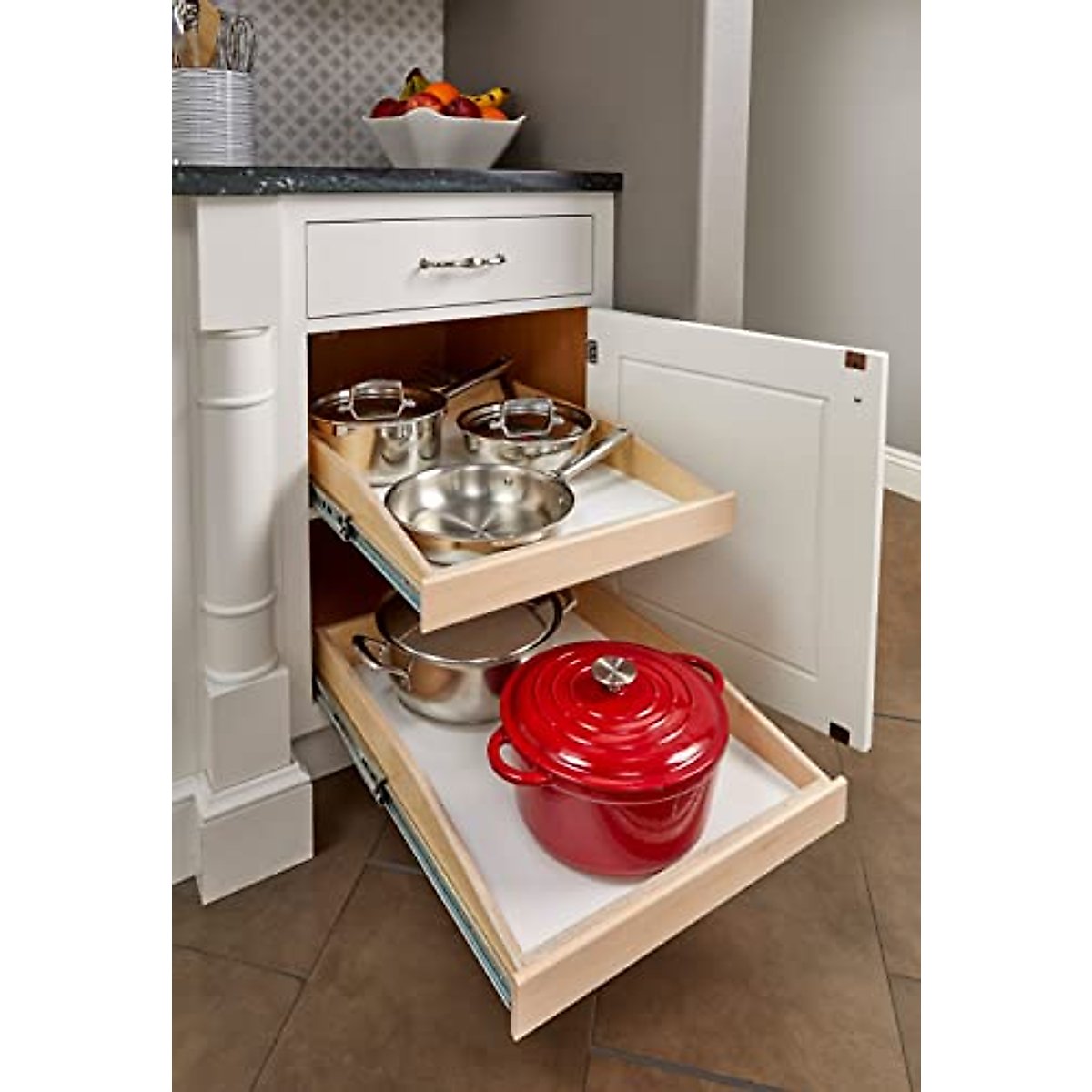 Slide-A-Shelf Made-to-Fit Slide-Out Shelf: Maple Wood Front with Full Extension Soft Close Rail