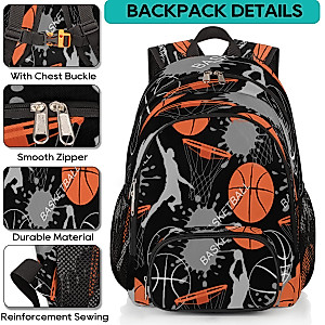 Pardick Basketball Slam Duck School Backpacks for Girls Boys Teens Students - Stylish College Schoolbag Book Bag - Water Resistant Travel Backpacks for Women Men
