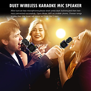 weird tails Bluetooth Karaoke Wireless Microphone with Dual Sing, LED Lights, Portable Handheld Mic Speaker Machine for iPhone/Android/PC/Outdoor/Birthday/Party (Gray)