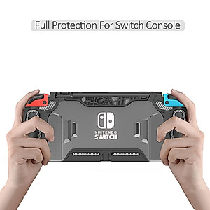 LEYUSMART Protector for Nintendso Switch, Slim Heavy Duty TPU Cover, Comfortable Grip with HD Tempered Glass Screen Protector & 2 Thumb Caps Black