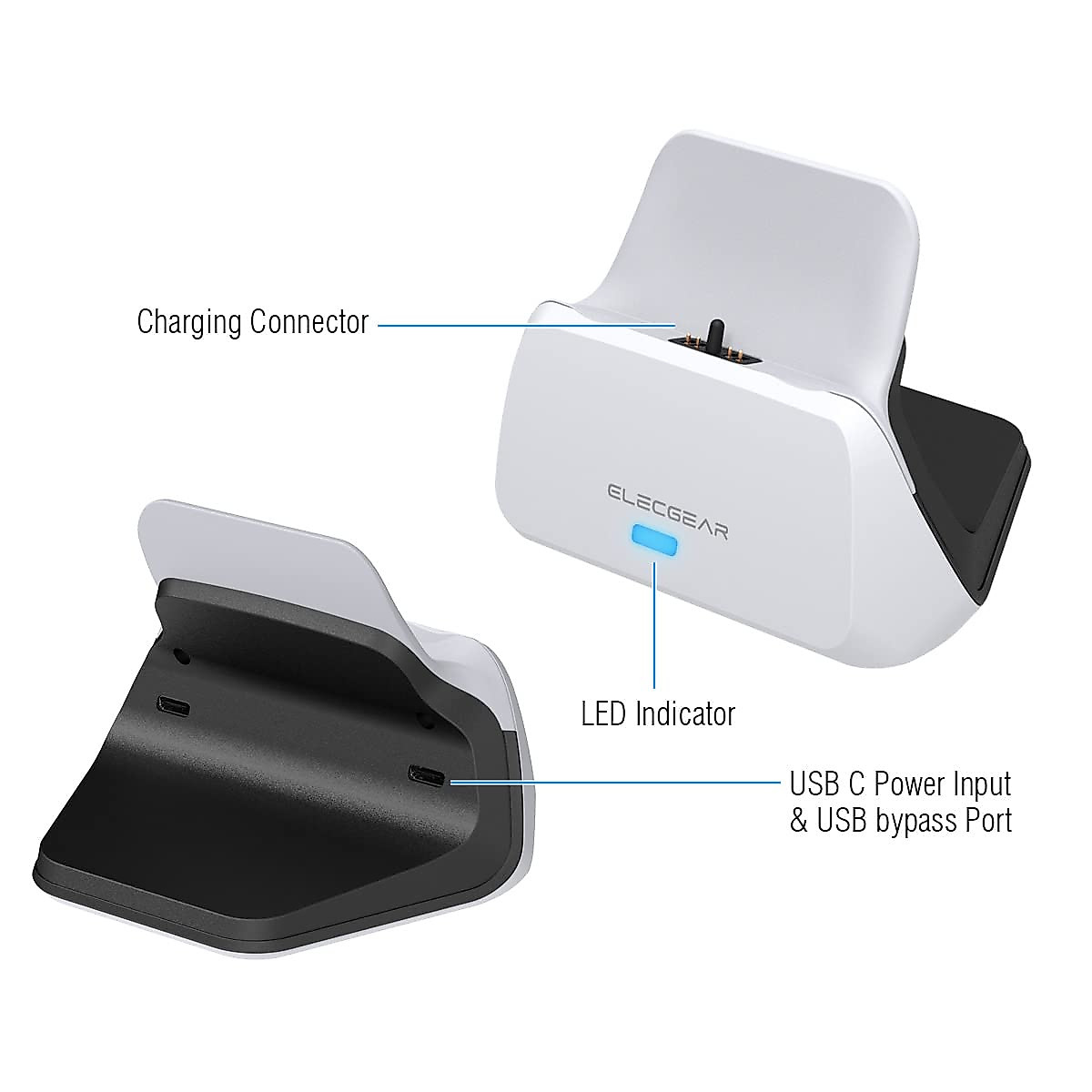 ElecGear Solo Charging Dock for PS5 Controller, Wall Mount and Desktop Dual Purposes USB Charger Stand Docking Station for Single Playstation 5 DualSense Wireless Controller