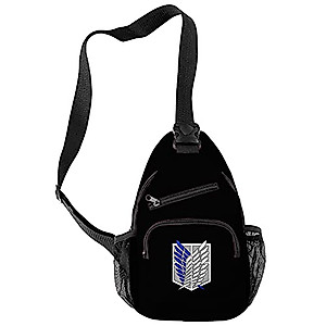 HANDAFA Unisex Attack Titan Sling Backpack Anime Single Shoulder Bag Logo Print Manga Daypack(Black)