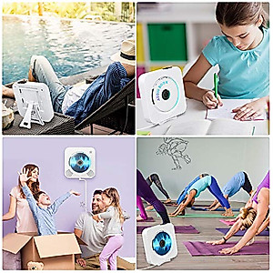 Qoosea CD Player with Bluetooth, Portable Wall Mountable CD Player with Dust Cover, Small Kpop CD Player Gift Home Audio Boombox with Remote Control FM Radio Colorful Light Headphone Jack AUX