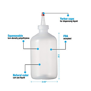 Consolidated Plastics Boston Round Bottles with Yorker Dispensing Cap, LDPE, 16 oz, 12 Piece