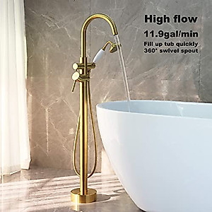 Freestanding Bathtub Faucet Brushed Gold Floor Mounted Tub Filler Faucets High Flow Rate Brushed Gold LLGG