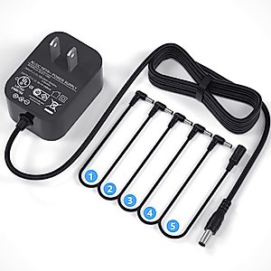 Replacement for 9V Guitar Pedal Power Supply UL Tested 9 Volt Power Supply for Guitar Pedals，1A Tip Negative with 5 Way Daisy Chain Power Cable