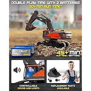 LAEGENDARY RC Excavator - Remote Control Excavator - Electric, Hobby-Grade Construction Vehicles - 1:14 Scale, Black - Red