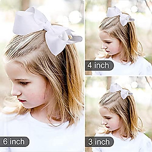 AILEAM Hair Bows for Girls 6PCS Girls Toddler bows Clips White Grosgrain Ribbon Alligator Clips Kids Hair Accessories (6inch ×2, 4inch ×2, 3inch ×2)