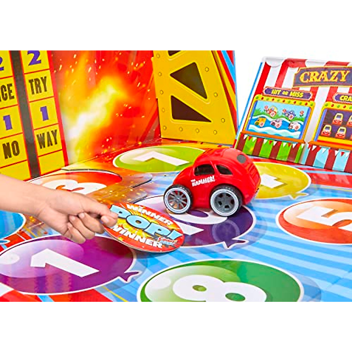 Little Tikes Crazy Fast Flip & Fly Carnival Playset with One Exclusive Pullback Toy Car Vehicle, Goes up to 50ft!