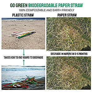 Biodegradable Paper Straws, 300 Pieces Pack,Light Green Stripe Disposable Drinking Straws,Eco Friendly Christmas Party Supplies, Birthday, Wedding,christmas straws