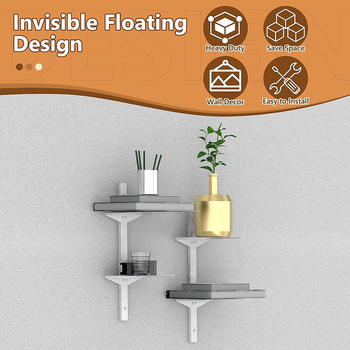 MQKIWAO Invisible Floating Bookshelf for Wall Mounted, 3 Pack White Spine Book Tower, 6 Tier Vertical Book Organizers, Heavy Duty Metal Bookshelf for Home, Office, Bedroom, Kids Room