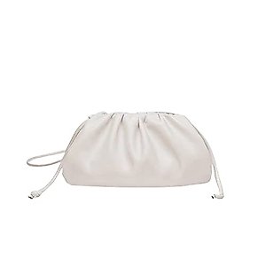 Women's Cow Leather Bag Cloud Shoulder Bag Crossbody Small Bag Pleated Clutch Soft Leather Dumpling Bag Largebags32cm White