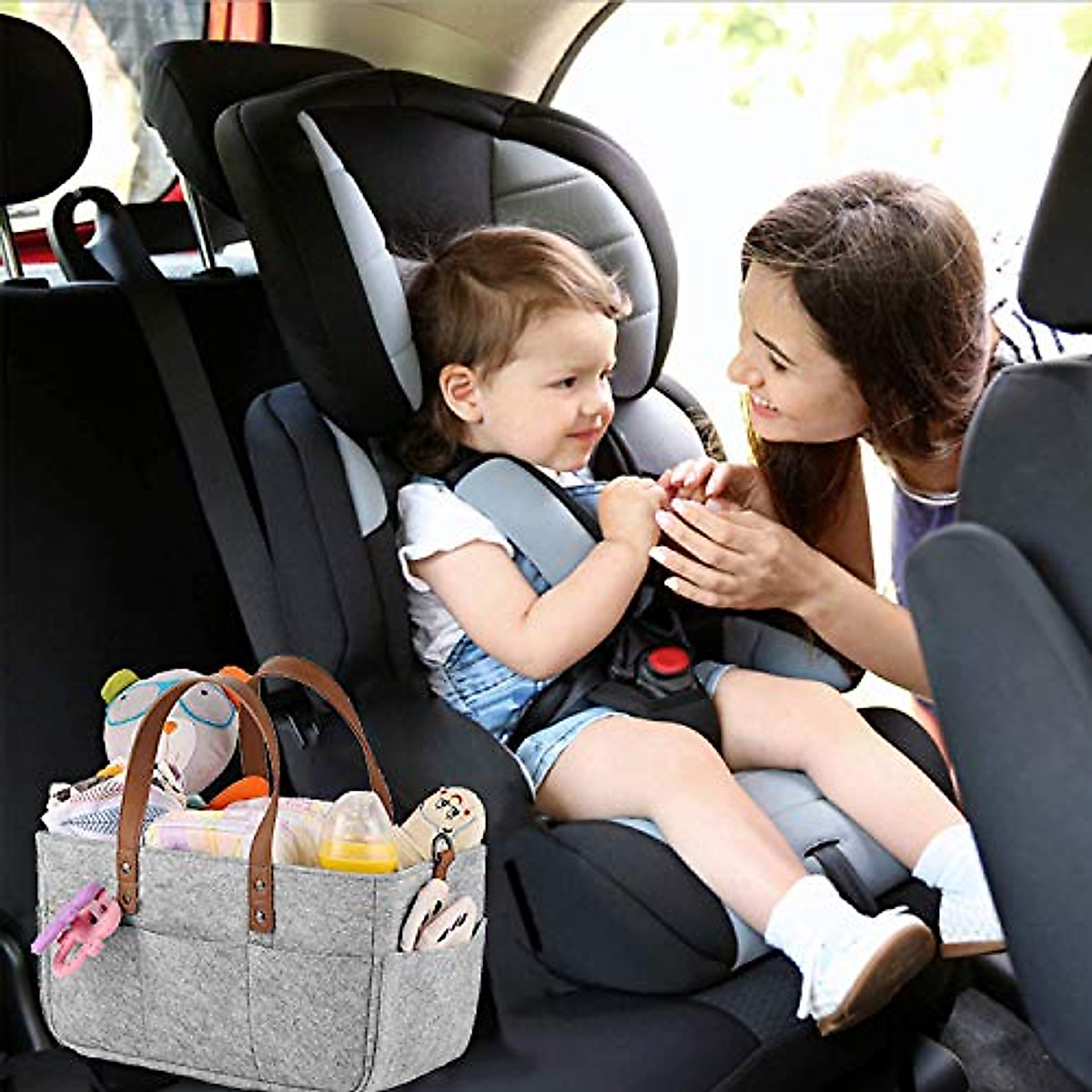 Baby Diaper Caddy Organizer, Portable Nappies Organizer Nursery Storage Basket, Diaper Bag Tote with Changeable Compartments, Baby Storage Basket for Car Travel, Diaper Storage Bin (M)