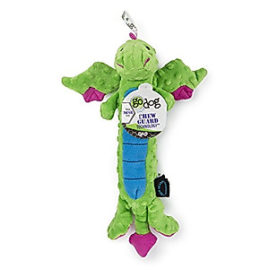 goDog Bubble Plush Skinny Dragons Squeaky Plush Dog Toy, Chew Guard Technology - Green, Large