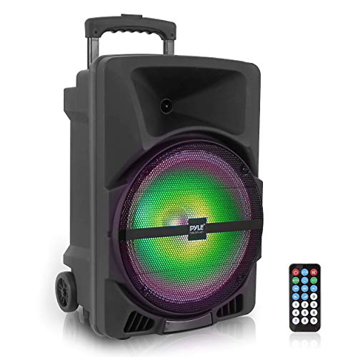 Pyle Wireless Portable PA Speaker System -1200W High Powered Bluetooth Compatible Indoor&Outdoor DJ Sound Stereo Loudspeaker wITH USB MP3 AUX 3.5mm Input, Flashing Party Light & FM Radio -PPHP1544B