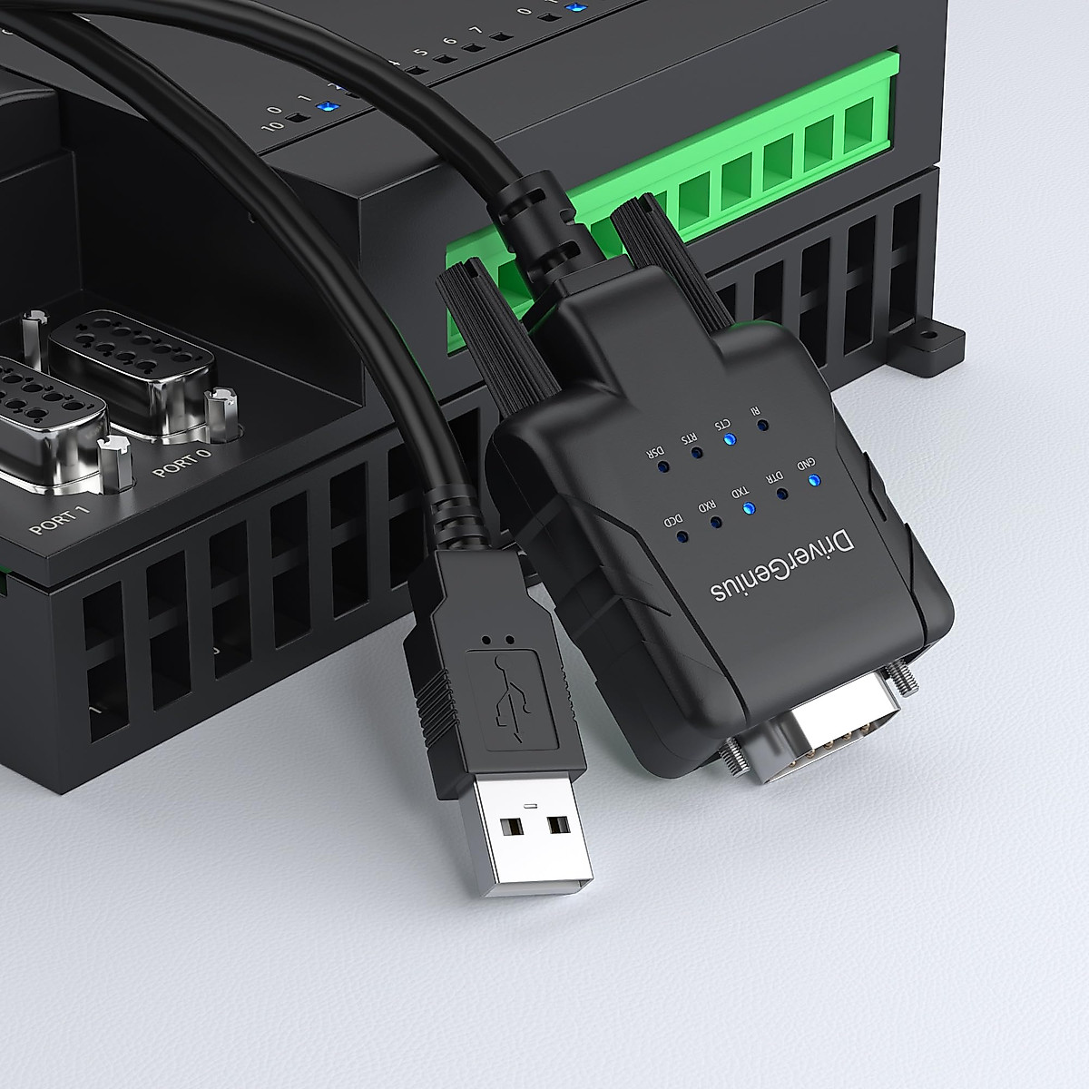 DriverGenius USB to Serial RS232 DB9 Adapter Cable with 9 x LED Indicators - Prolific PL2303 - Compatible with Windows 11, macOS Sequoia 15.1.1, Linux (USB232A-E-A, 3ft/1m)