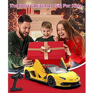 AEROQUEST Lamborghini Remote Control Car, 1:14 Scale Lamborghini SVJ Toy Car Officially Licensed 15 KM/H RC Cars with LED Light, 2.4Ghz Model Car for Boys,Girls,Teens and Adults Birthday Gift, Yellow