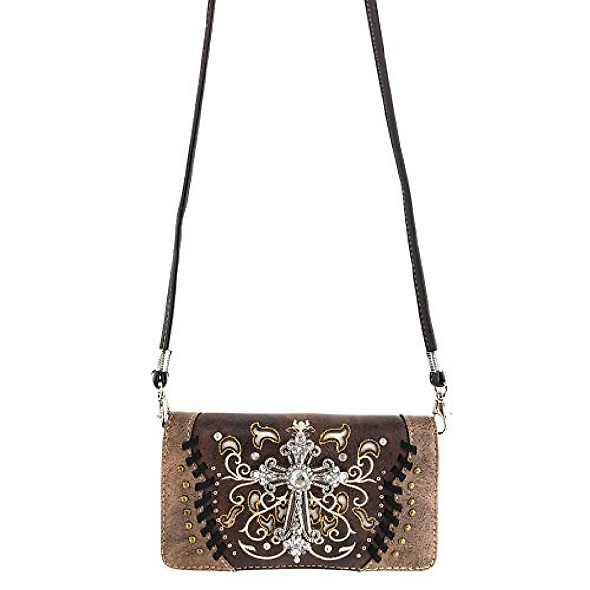 Zelris Spring Bloom Western Cross Women Conceal Carry Tote Handbag Purse Set (Brown)