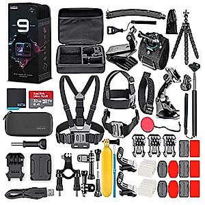 GoPro HERO9 Black - Waterproof Action Camera with Front LCD, Touch Rear Screens, 5K Video, 20MP Photos, 1080p Live Streaming, Stabilization + 32GB Card and 50 Piece Accessory Kit - Action Kit