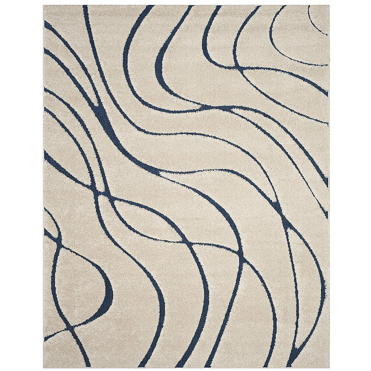 SAFAVIEH Florida Shag Collection Area Rug - 9'6" x 13', Cream & Blue, Non-Shedding & Easy Care, 1.2-inch Thick Ideal for High Traffic Areas in Living Room, Bedroom (SG471-1165)