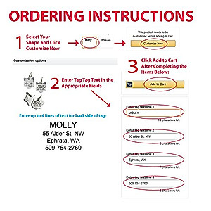 GoTags Stainless Steel Cat ID Tags, Available in Mouse and Cat Shapes, Includes up to 4 Lines of Custom Engraved Personalized Text, (Cat Shape)