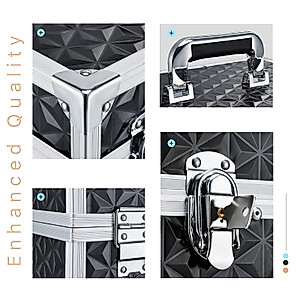 FRENESSA Professional Rolling Makeup Case Aluminum Trolley Train Case with 360° Swivel Wheels for Makuep Artist Travel Cosmetic Organizer with Sliding Drawers for Nail Tech Hairstylist Barber, Black