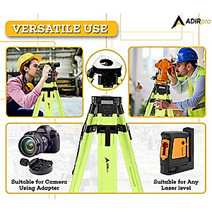 AdirPro High Visibility Universal Survey Tripod – Aluminum Laser Level Tripod – Transit Level Tripod - Quick Clamp - Heavy Duty Contractor Tripod 5/8” x 11” Thread (Green)