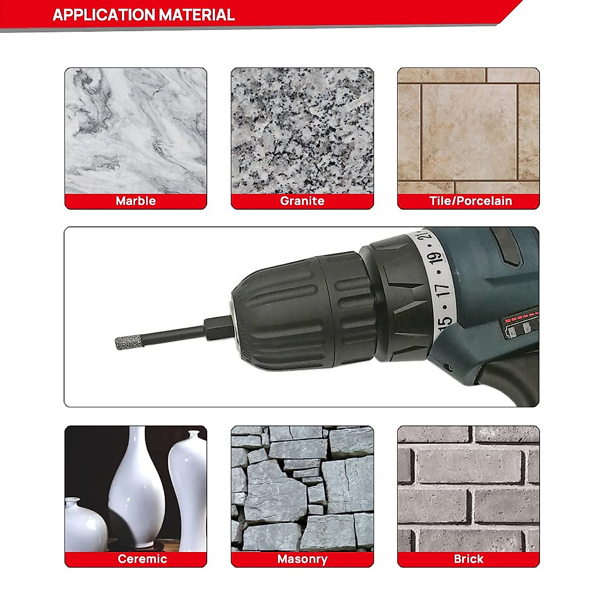 DT-DIATOOL Hex Shank Dry Diamond Drill Bits Kit for Porcelain Tile Ceramic Granite Marble Masonry Concrete Diameter 5 6 8 10 12mm (Kit No.2