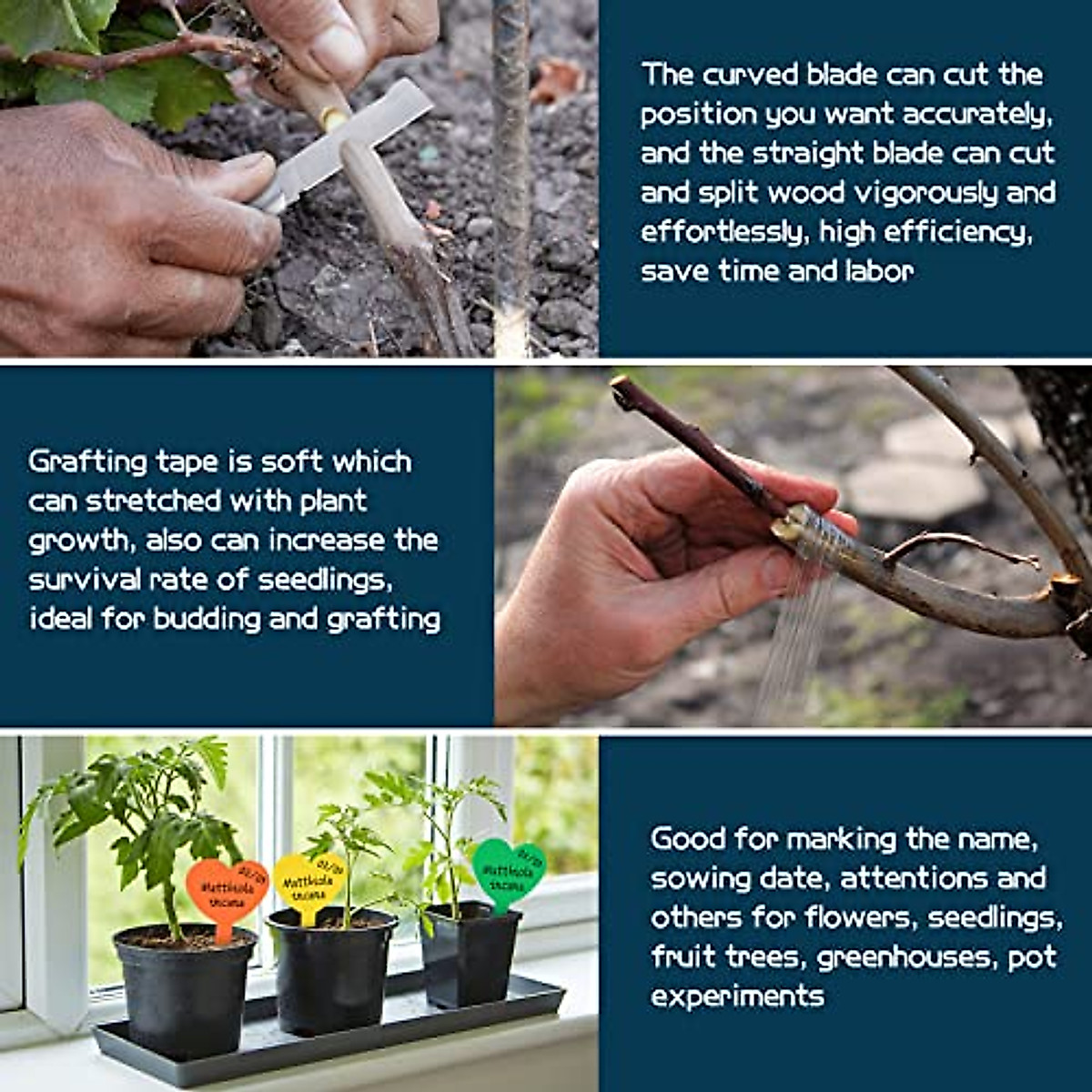 BaiCarre 102pcs Garden Tool Set,Grafting Knife is with 2-Blades Design (Curved and Straight) for Pruning,100 Pcs Plastic Plant Labels,2PCS Grafting Tape